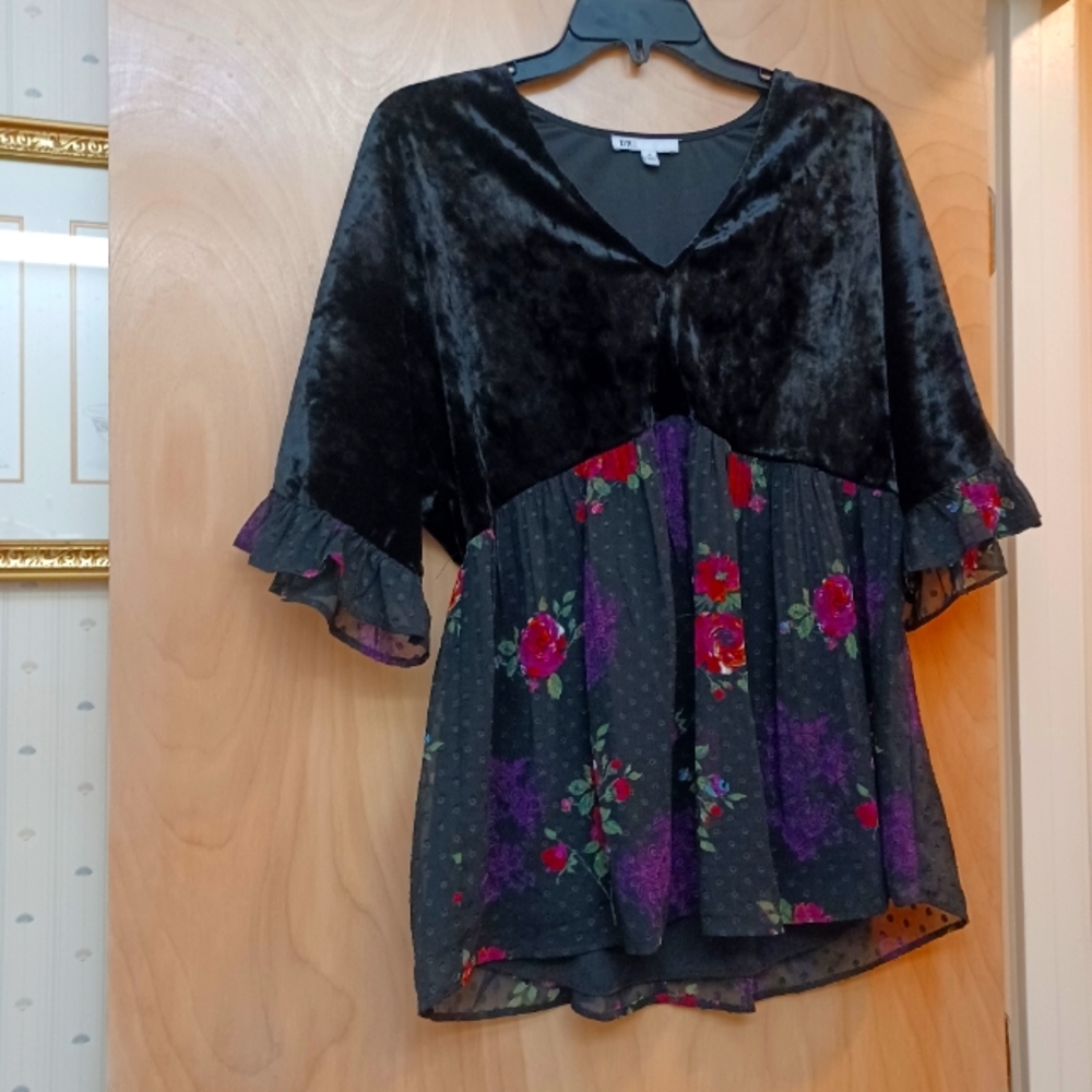 Daniel Rain Anthro Black Velvet Peplum Floral Swiss D… - Gem